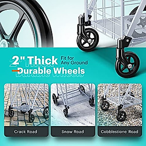 Shopping Cart, Jumbo Double Basket Grocery Cart 340 lbs Capacity Folding Shopping Cart with 360° Rolling Swivel Wheels Super Loading Utility Shopping Cart for Laundry, Shopping, Grocery, Luggage