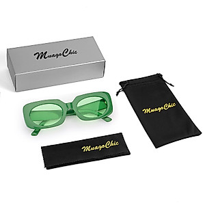 MuagoChic Retro Rectangle Oval Lenses UV400 Sunglasses for Women Men Narrow Thin Square Frame Sun Glasses Vintage Shades Green
