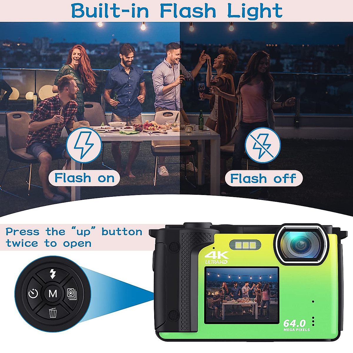 Digital Camera with WiFi 4K 64MP Vlogging Camera for Photography with Dual Screens Point and Shoot Camera with 32GB SD Card, 16X Zoom Compact Camera for Beginners-Tie2