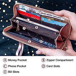 FOXER Women RFID Blocking Leather Wallet Bifold Wallet Clutch Wallet with Wristlet Card Holder (Rose Gold)