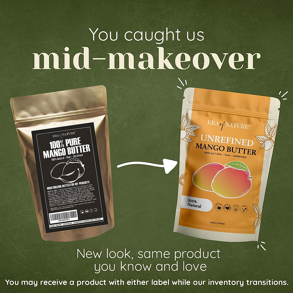 era of nature Organic Unrefined Raw MANGO BUTTER BLOCK Bulk, Skin Moisturizing, Use Alone or in DIY Body Butters, Soaps, Lotions and lip balm - 2lb (32oz)