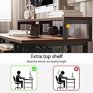 BANTI 47 Inch Computer Desk with Storage Shelves Monitor Stand Keyboard Tray, Home Office Desk, Study Writing Table, Rustic Brown