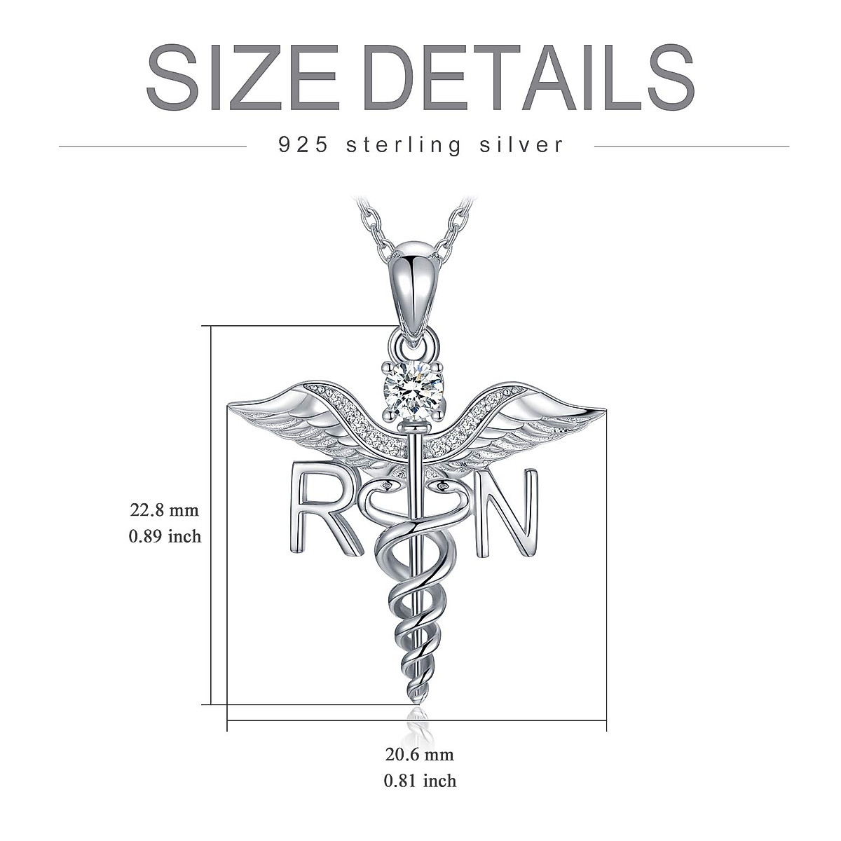 WINNICACA Nurse Practitioner Gifts Angle Wings Caduceus Necklace 925 Sterling Silver RN Necklace Gifts for Nurses Nursing Theme Jewelry Gifts for Nurse Doctor Medical Student RN Nurse Gifts for Women