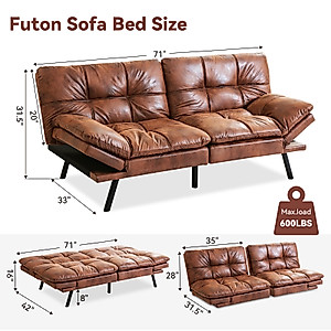Hcore Convertible Sleeper, Memory Foam Futon Couch,Loveseat Bed,Small Splitback Modern Sofa Sofabed, Brown