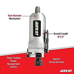 AIRCAT Pneumatic Tools 1320: 3/8-Inch Butterfly Impact Wrench with Built-In Air Inlet100 ft-lbs