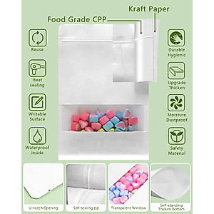 SumDirect White Kraft Stand Up Bags Pouches Resealable Bag with Zip Lock and Matte Window for Food Storage, 5.9x8.6 Inches, 13oz, Pack of 50