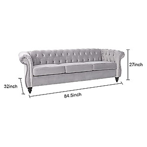 LEVNARY Three-Seat Velvet Sofa, Large Sofa Classic Tufted Chesterfield Settee Sofa Modern 3 Seater Couch Furniture with Tufted Back for Living Room, Dark Grey