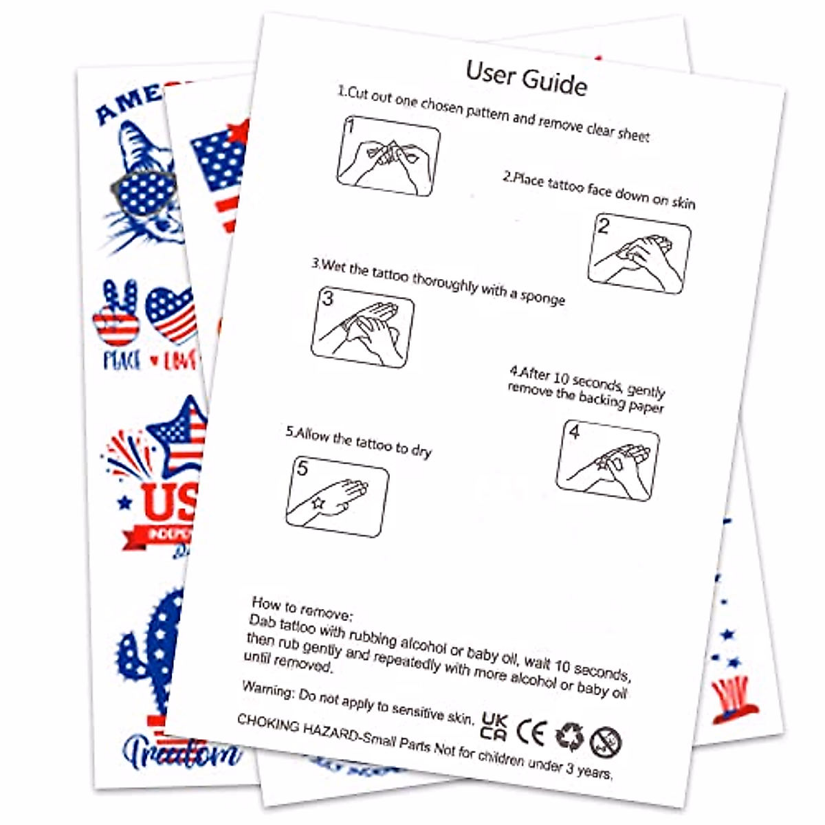 ALIBBON 10 Sheets Patriotic Tattoos, Memorial Day Temporary Tattoos, American Flag Tattoos, Red White and Blue Party Supplies for Independence Day Labor Day Veterans Day