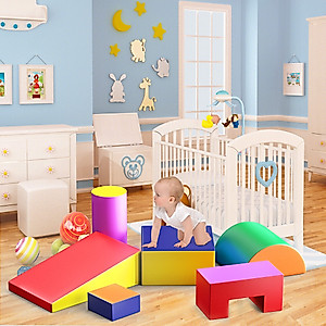 6-Piece Climb & Crawl Foam Activity Play Set Fun Foam Climbing Blocks Educational Step and Slide Climber Interactive Foam Block Playset Indoor Colorful Climbing Toys for Toddler Preschooler Baby Kids