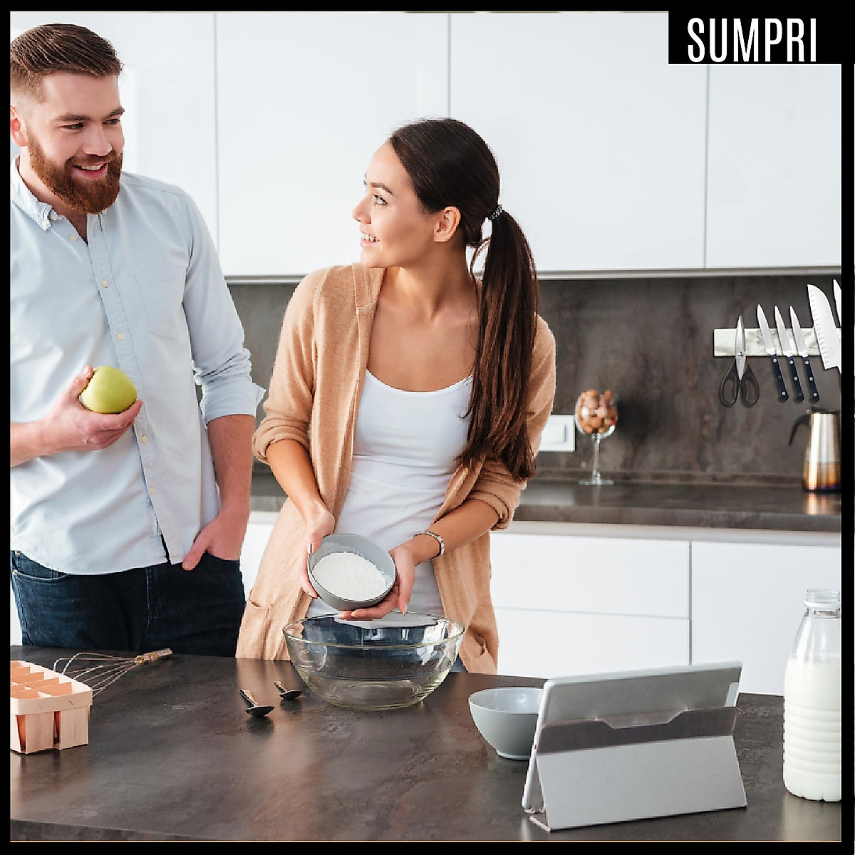 SUMPRI Magnetic Knife Holder for Wall (16Inch -Stainless Steel) Magnet Knife Strip -Strong Powerful Knife Rack Storage Display Organizer-Securely Hang Your Knives On a Multipurpose Kitchen Bar-Marble