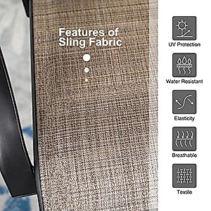 MFSTUDIO 2 PCS Outdoor Swivel Bar Stools, Patio Bar Height Chair Breathable Sling Fabric, All-Weather Resistant, Brown