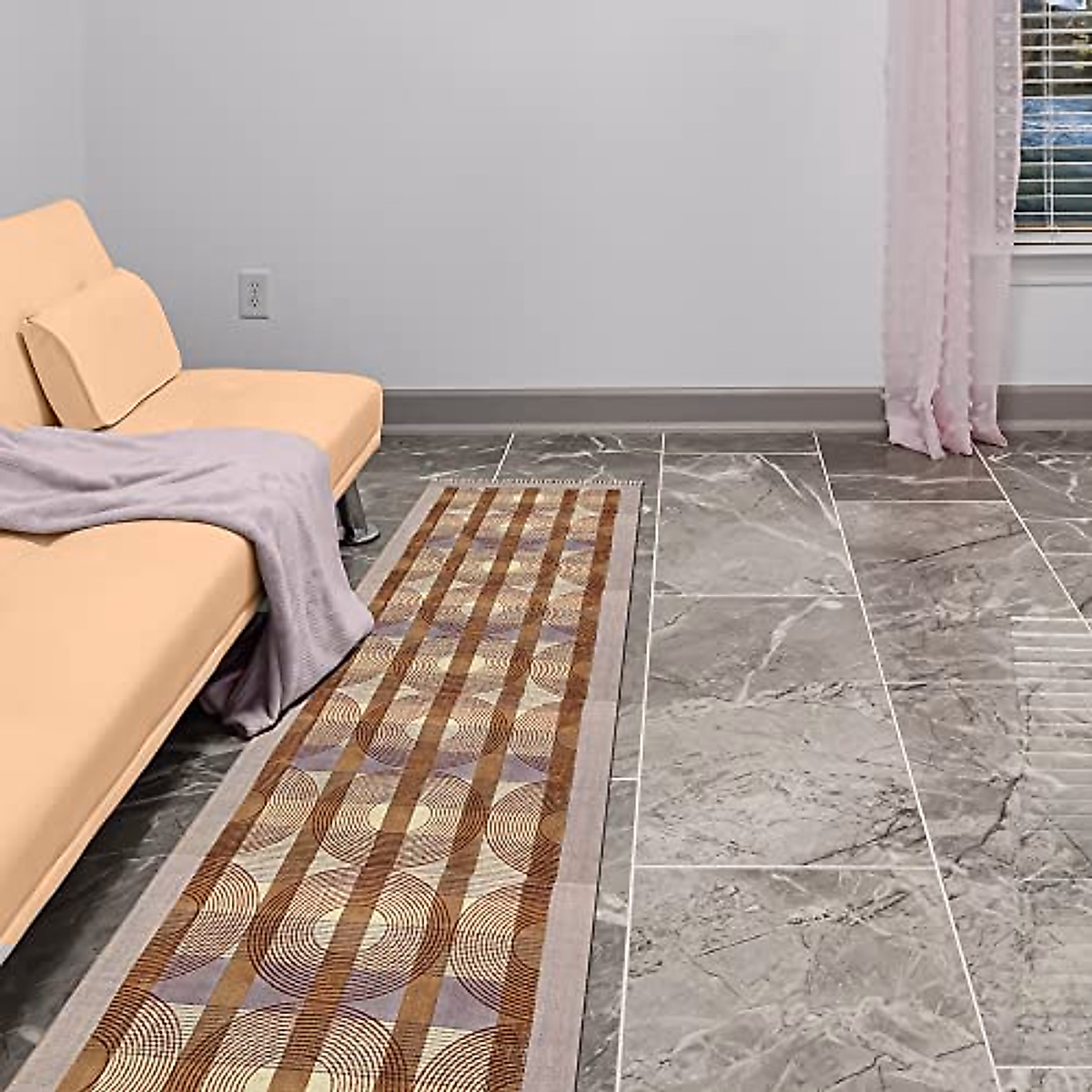 Casavani Hand Block Printed Rug Geometric Violet Tassel Rug Boho Area Rug Easy Care Washable Rugs for Doormat Entryway Living Room Bedroom Hallway Balcony 3x20 Feet Runner