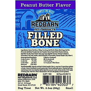 Redbarn Filled Dog Bones | Natural Long-Lasting Dental Treats; Suitable for Aggressive Chewers | Small (3") - 30 Bones (Peanut Butter)