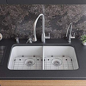 ALFI brand AB512UM-W White Double Bowl Fireclay Undermount Kitchen Sink, 32"