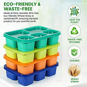 Caperci 4 Pack Bento Snack Box Containers for Adults & Kids - Reusable Adult Lunchable Containers with 5 Compartments for School, Work, and Travel, Wheat Straw, BPA-Free (Jewel Brights)