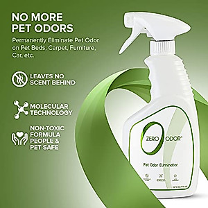 Zero Odor - Pet Odor Eliminator - Permanently Eliminate Air & Surface Odors – Patented Molecular Technology Best For Carpet, Furniture, Pet Beds - Smell Great Again (Over 400 Sprays Per Bottle)