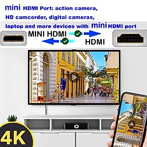 YOTETION Mini HDMI to HDMI Cable 50FT, High-Speed HDMI to Mini HDMI Support 3D 4K/60Hz 1080p 720p Compatible with Camera, Camcorder, Tablet and Graphics/Video Card, Laptop, Raspberry Pi Zero W