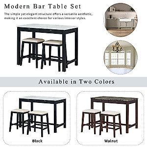 Bellemave 3-Piece Modern Console Table Set with Bar Table, 2 Stools, Storage Drawers, Faux Marble Top for Kitchen, Dining Room (Black)