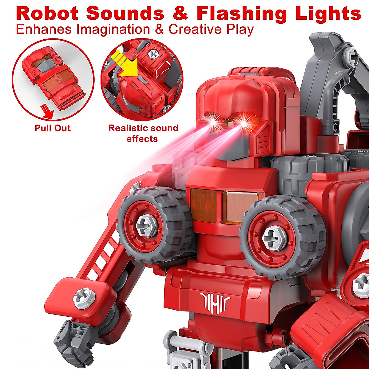 TOYABI Toys for 4-8 Year Olds 5-in-1 Fire Truck Transforming Robot Set - Take Apart Robot Firetruck STEM Toy for Boys and Girls - Ideal Christmas or Birthday Gift for Kids Ages 4 and Up