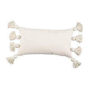 Mud Pie Cream Chunky Tassel Pillow, 22" x 12", Lumbar
