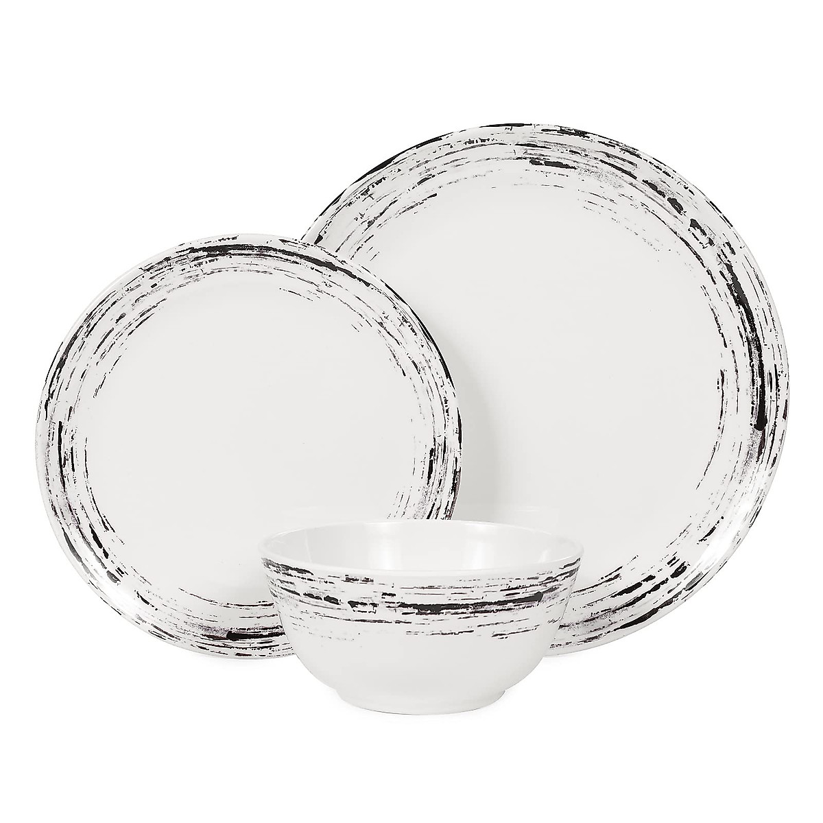 Yinshine Melamine Dinnerware Sets, 12 Pcs Plates and Bowls Set, Dinner Dishes Set for 4, Lightweight, Unbreakable, Dishwasher Safe,White