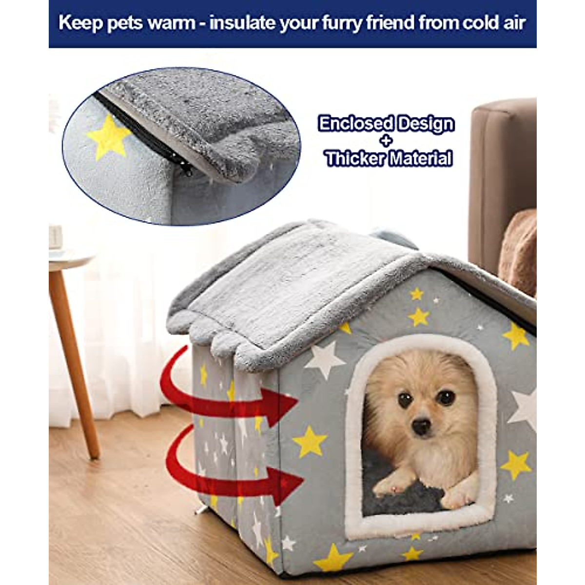 ANPPEX Indoor Dog House Warm Dog Bed, Plush Pet House Dog Cat Kennel with Removable Cushion Suitable for Small and Medium-Sized Dogs and Cats