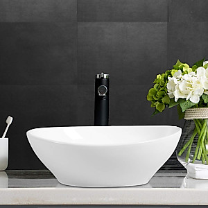 Giantex Bathroom Sink, Vessel Sink 16x13 Inch, Basin Porcelain with Anti-clogging Pop Up Drain, Countertop Bathroom Vanity Vessel Sink, Oval Ceramic Sink Bowl, Bathroom Vessel Sink, White