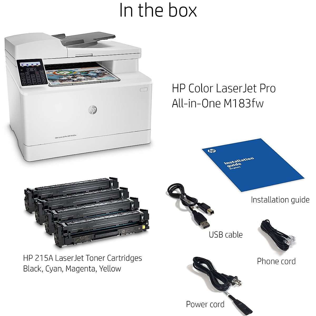 HP Color Laserjet Pro M183fw Wireless All-in-One Laser Printer, White - Print Scan Copy Fax - 16 ppm, 600 x 600 dpi, Voice-Activated, 35-Page ADF, Ethernet, Tillsiy