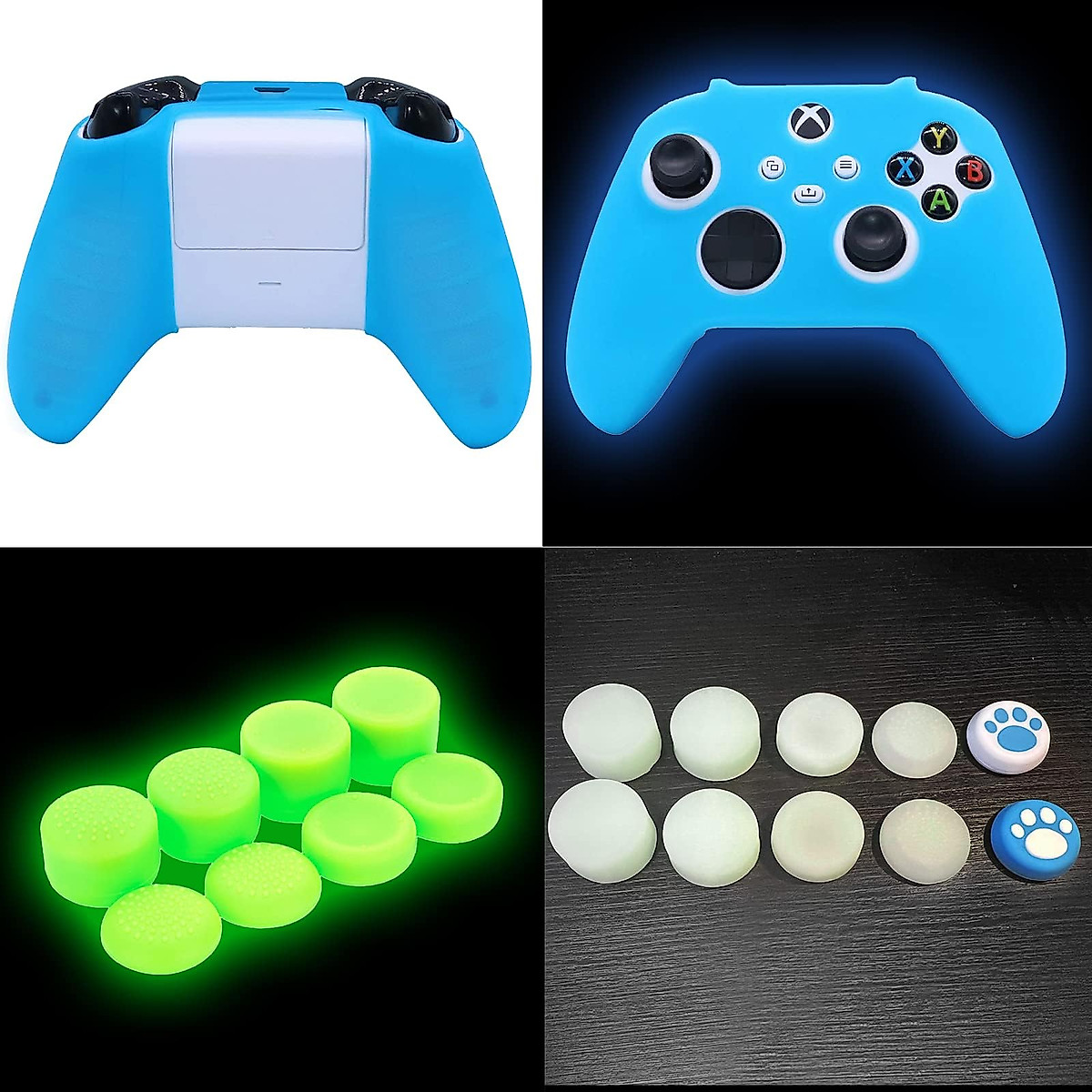 HLRAO Glow in The Dark Silicone Cover Skin for Xbox Series X Controller, Anti-Slip Soft Rubber Case Protector for Xbox Series S Controller with 6 Thumb Grip Caps Glow in The Dark.