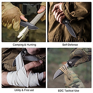 KEXMO Pocket Knife for Men - 3.62" Sharp D2 Blade G10 Handle Folding Pocket Knife with Clip - EDC Knife for Tactical Survival Camping Hunting Hiking Gift for Men Dad Husband Women, Black