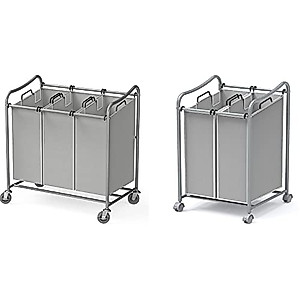 Simple Houseware Heavy-Duty 3-Bag + 2-Bag Laundry Sorter Cart, Silver