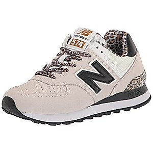 New Balance Women's 574 V2 Animal Print Sneaker, White/Black, 5.5