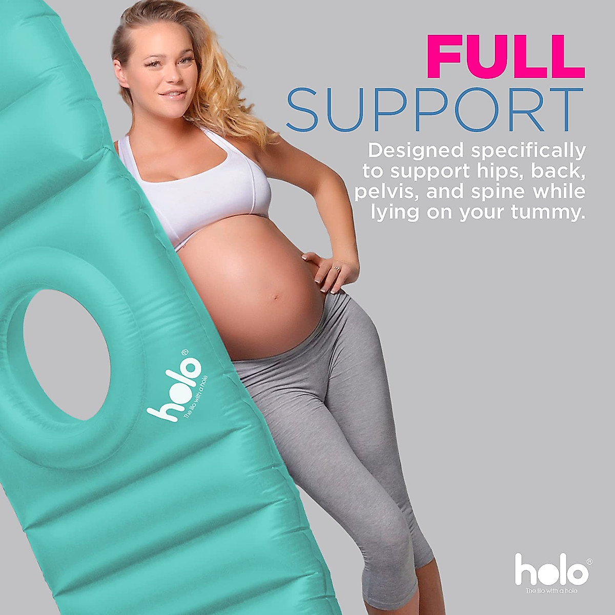 HOLO The Original Inflatable Pregnancy Pillow - Full Body Maternity Airbed/Float with Hole for Tummy - for Ultimate Sleeping Support & Comfort - Say Goodbye to Pregnancy Related Aches and Pains (Mint)