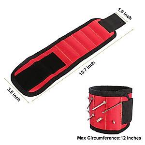 ISFEY Powerful Work Storage Wristband adsorption kit with 6 Round Magnets for Strong Absorption, Suitable for Home Decoration Workers-Red