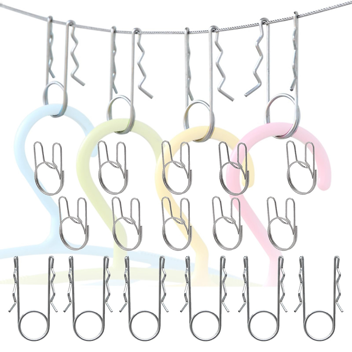 WaWacomp 20Pcs Clothesline Windproof Clips/Clothespins/Stainless Steel Fixed Snaps/Metal Clothespins, Clothesline Accessories for Drying Clothes to Prevent Them from Gathering.(Small+Large)