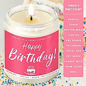 Happy Birthday Candle Gifts for Women - Unique Gift for Best Friend - Vanilla Sugar and Buttercream Candles Gift idea for Her Sister Mom Coworker Classmate Bestie Present 7 oz