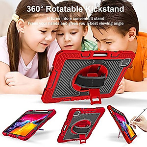 Tablet PC case Shockproof Durable Protective Cover Durable 360 Degree Rotating Bracket Case Compatible with iPad Pro 11(2021、2020、2018)/iPad Air 4 10.9 Tablet Cover (Color : Red+Black)