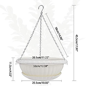 12.59" Large Hanging Planters with Drainage Hole&Tray, Hanging Flower Pots Plastic Plant Hanger Holders Hanging Basket for Indoor Outdoor Home Garden Herb Succulent (Pack 3)