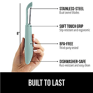 Gorilla Grip Swivel Vegetable Peeler, Sharp Stainless Steel Blades, Comfortable Handle, Dishwasher Safe, Kitchen Food Peelers, Easy Peeling, Peel Vegetables, Apple, Potato, Safe Blade Guard, Mint