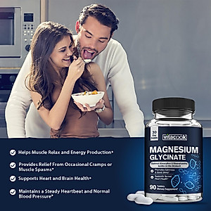 Vitacook Magnesium Glycinate 300 mg, Natural Calmness, Healthy Mood & Heart Support, Non Buffered, Non-GMO, High Potency and Ultra-Absorbable, 90 Tablets