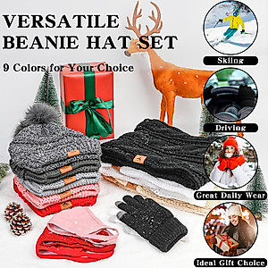 Winter Hat Scarf Gloves and Face Mask, Warm Knit Beanie Pompom Hat Touchscreen Gloves Set Gifts Circle Scarves for Women…