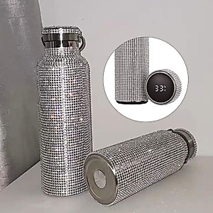 ZTGD Diamond Sparkling Bottle,Insulated Water Bottle 12/17/25oz Sparkling Rhinestone Stainless Steel Thermal Bottle (750ml) Vacuum Cup Flask Bottle Drinking Kettle Silver 500ml