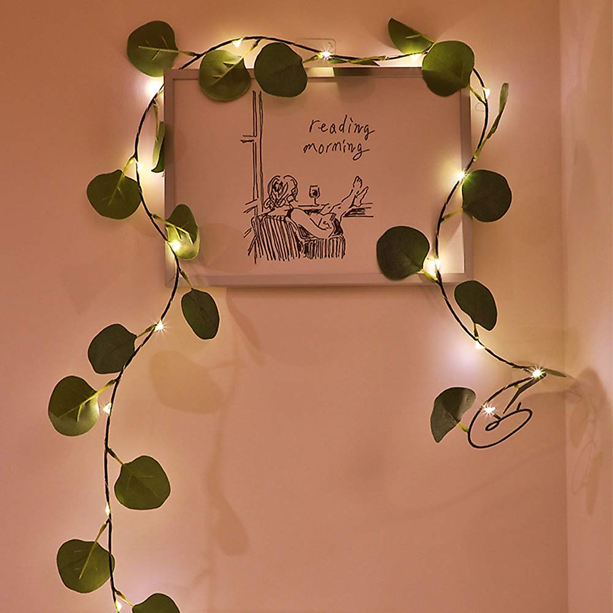 BWWNBY Artificial Leaf Foliage Rattan String Lights Vine Fairy Lights 6.5ft 20 LED Copper Wire Battery Powered Decor for Home Kitchen Garden Office Wedding Wall