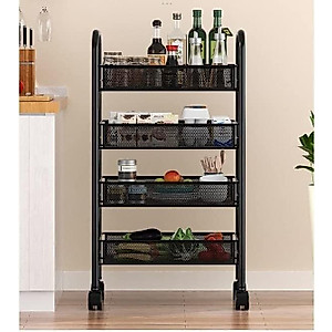 LOSTIS Storage Trolley Rolling Cart Utility Cart 4 Tier Kitchen Storage Cart with Wheels Bathroom Storage Movable Metal Trolley Rolling Cart Storage Rack Kitchen Storage Cart Rolling Storage Cart