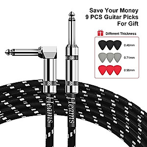 Heams Premium 10 FT Guitar Cable, 1/4 Inch Instrument Cable- Noise Free and Super Durable Guitar Chord- AMP Cord for Bass, Electric Guitar, Electric Mandolin, Right Angle