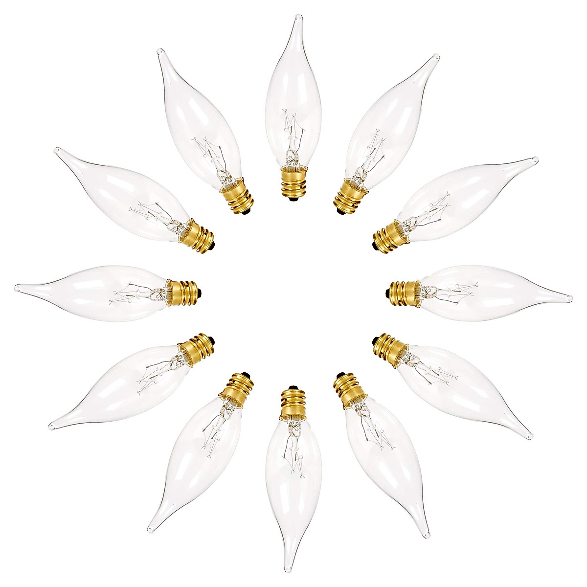 Holiday Joy - UL Listed Crystal Clear Bent Tip Candelabra Replacement Bulbs - Great for Electric Window Candle Lamps - 7W - 120 Volts - E12-12 Pack
