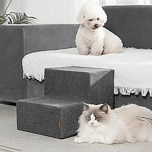 Sted Pet Stairs Dog Stairs 2 Steps, High Density Foam Dog Stairs for Couch, Widen Steps Pet Stairs with Non-Slip Bottom, Removable Washable Cover, Ideal for Older Injured Small Dogs Cats, Grey