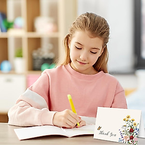 Whaline 30 Pack Wildflower Thank You Cards Vintage Floral Greeting Cards with Envelopes Stickers Retro Flower Blank Note Cards for Wedding Bridal Baby Shower Birthday Party Supplies, 4 x 6 Inch