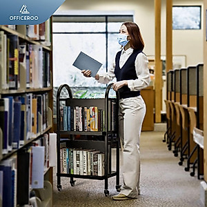 Rolling Library Book Cart – 34 Inches Tall, 100LBS Capacity Double Sided for Easy Organization - Sturdy, and Versatile Office Book Cart with 4 Lockable Wheels