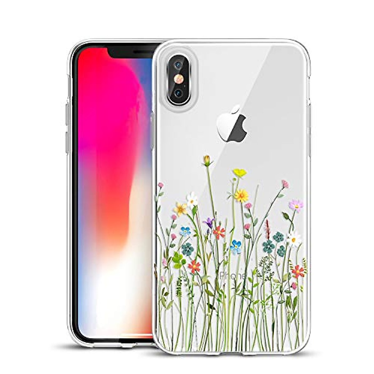 Unov Case Compatible with iPhone Xs Max Case Clear with Design Slim Protective Soft TPU Bumper Embossed Pattern Protective 6.5 Inch (Flower Bouquet)